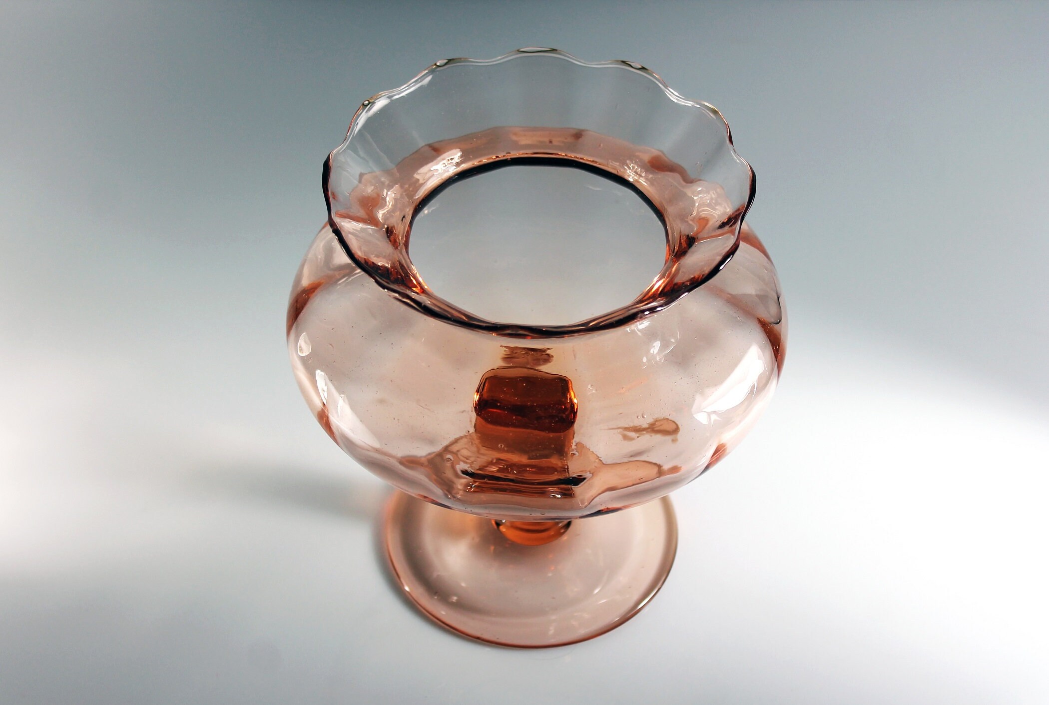 Hand Blown Art Glass Bowl Pedestal Bowl Handmade Pink Compote Centerpiece