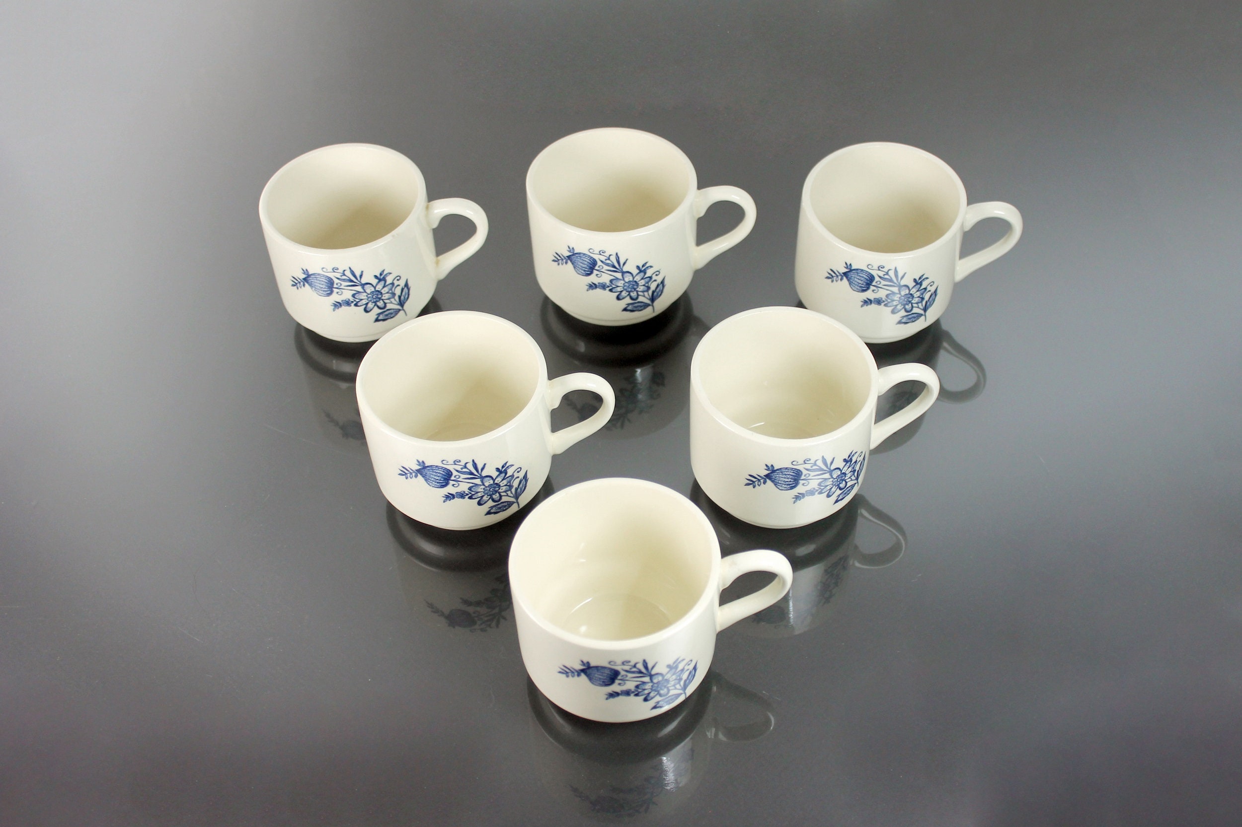 Coffee Cups Scio Pottery, Blue Onion, Mugs, Set of 6, Blue and White ...