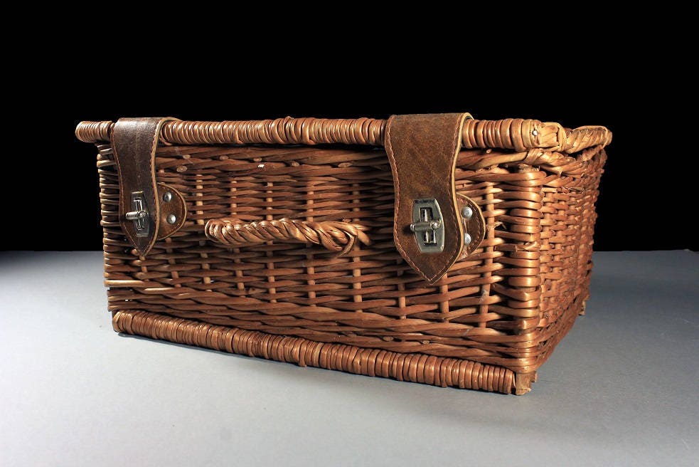 Wicker Picnic Basket, Suitcase Style Basket, Storage Case, Wicker ...