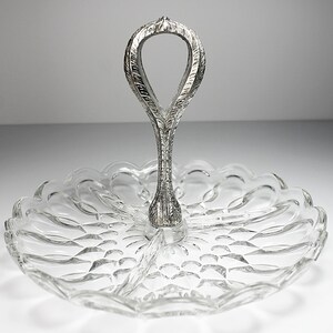 Silver Handled Tidbit Tray, Sectioned Glass, Pressed Glass, Center ...