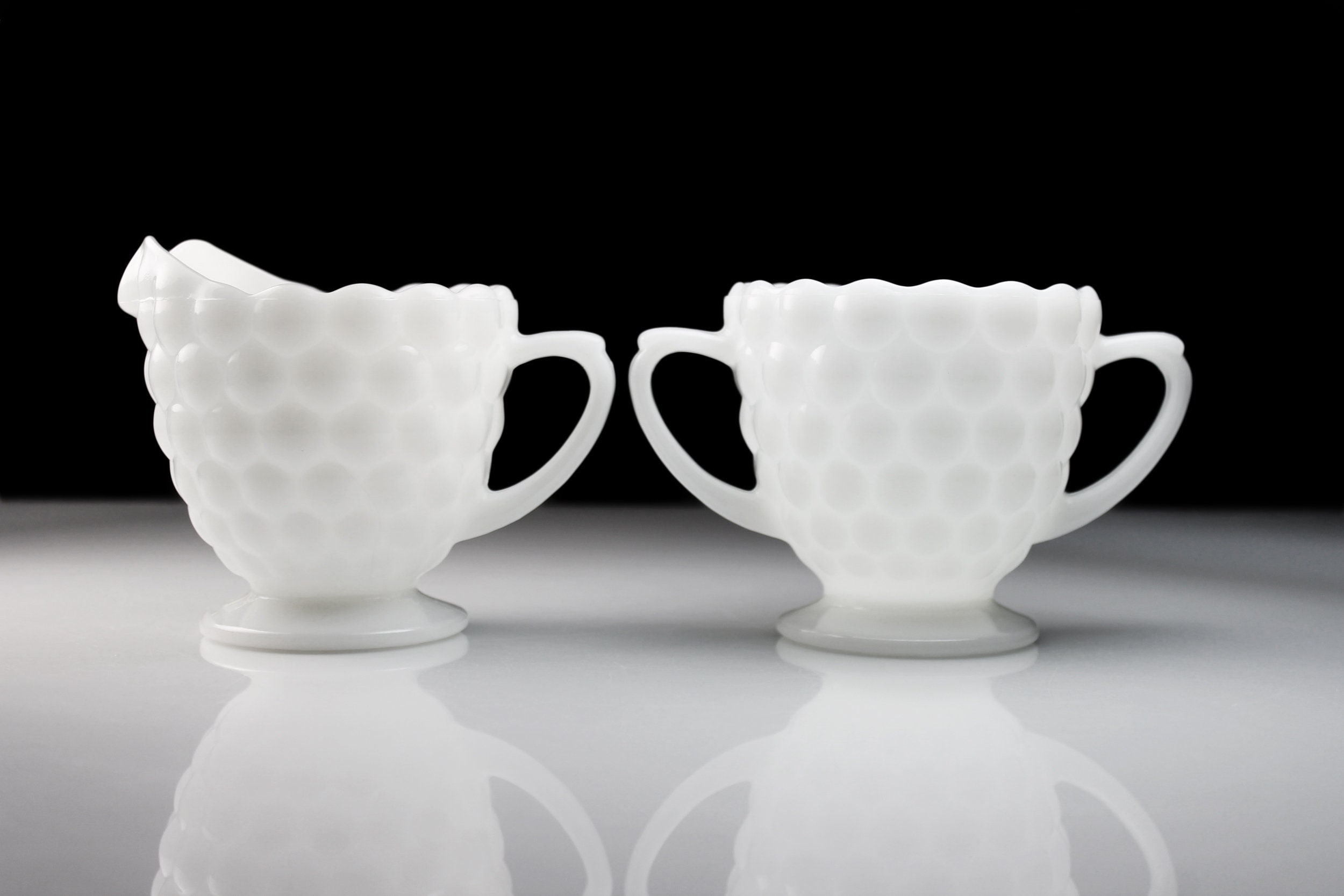 Sugar and Creamer, Anchor Hocking, Bubble Milk Glass, Tableware