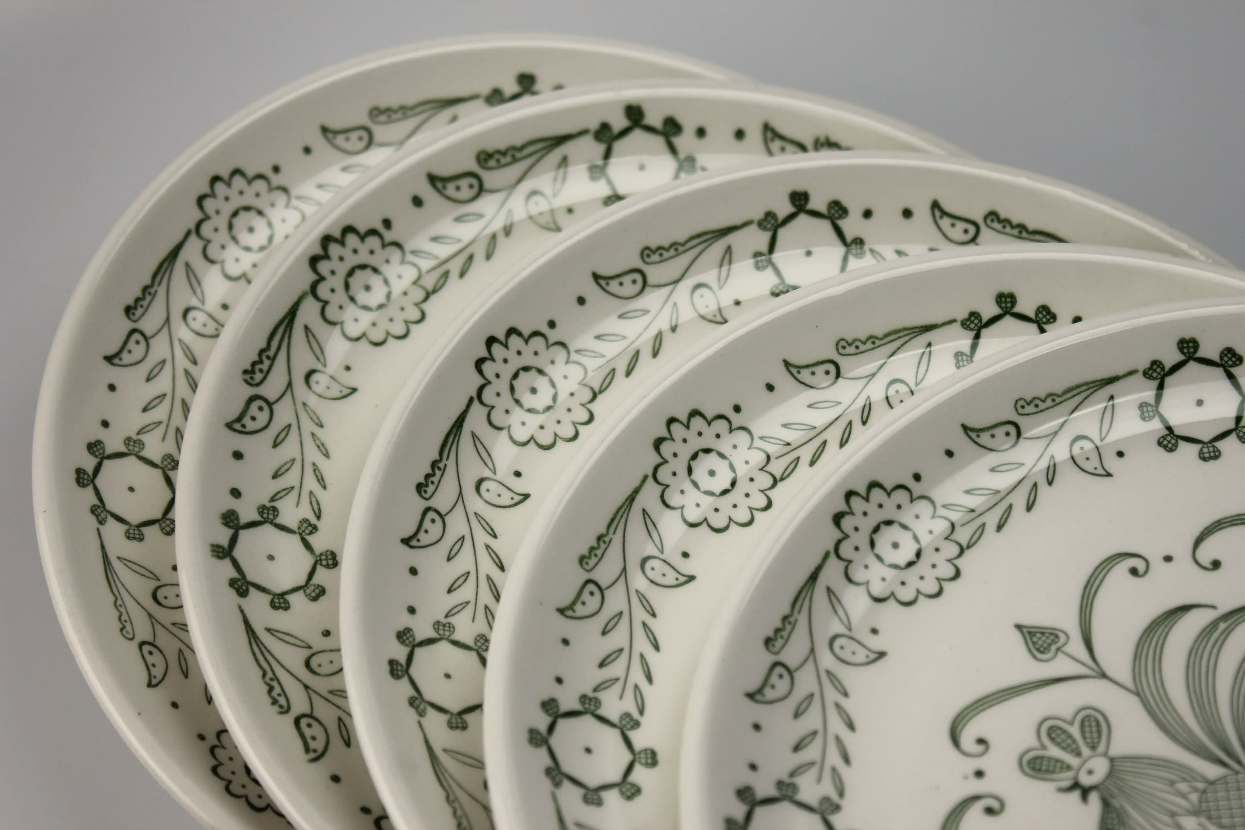 Bread and Butter Plates, Scio Pottery, Provincial, Set of 5, Green ...