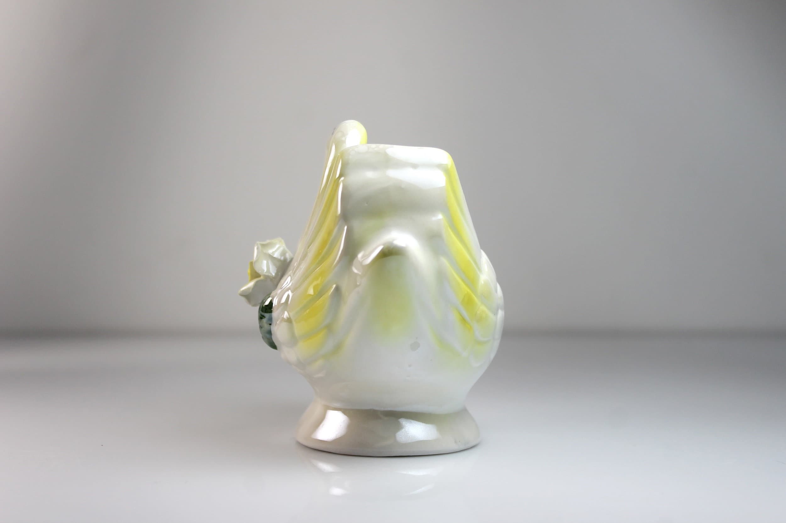 Kissing Swan Planter, Yellow Lusterware, Raised Rose, Double Swans ...