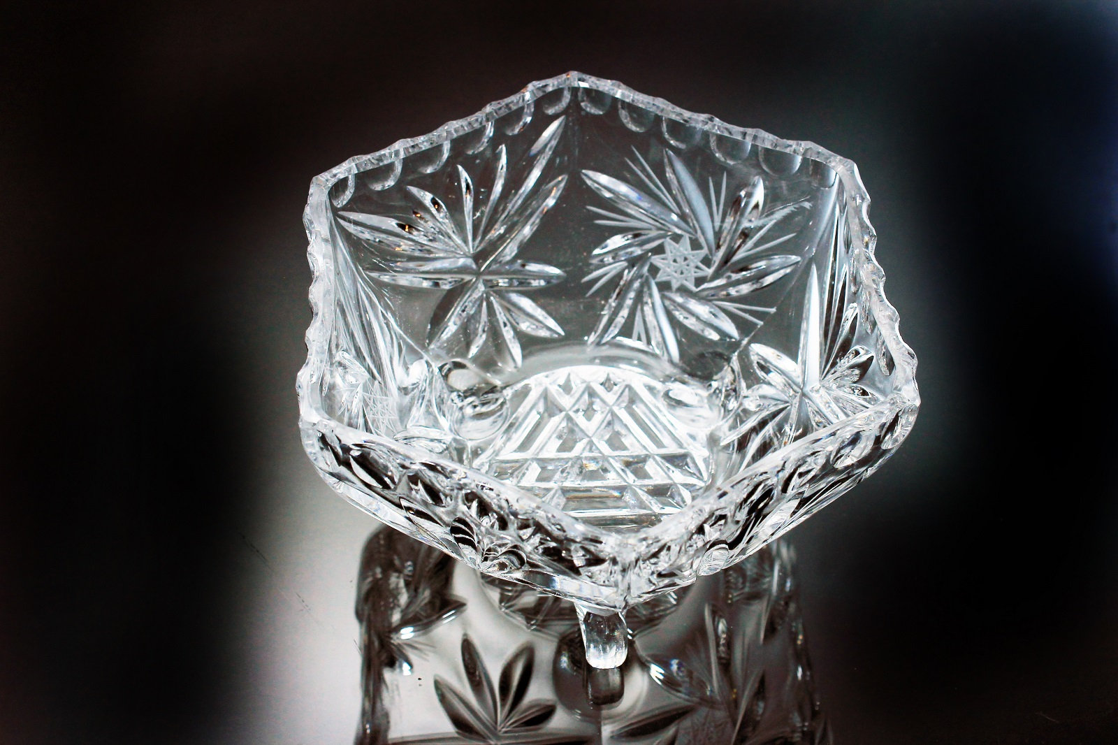 Crystal Hexagon Bowl, Three Toed Bowl, Footed, Heavy, Clear Glass, Fan ...