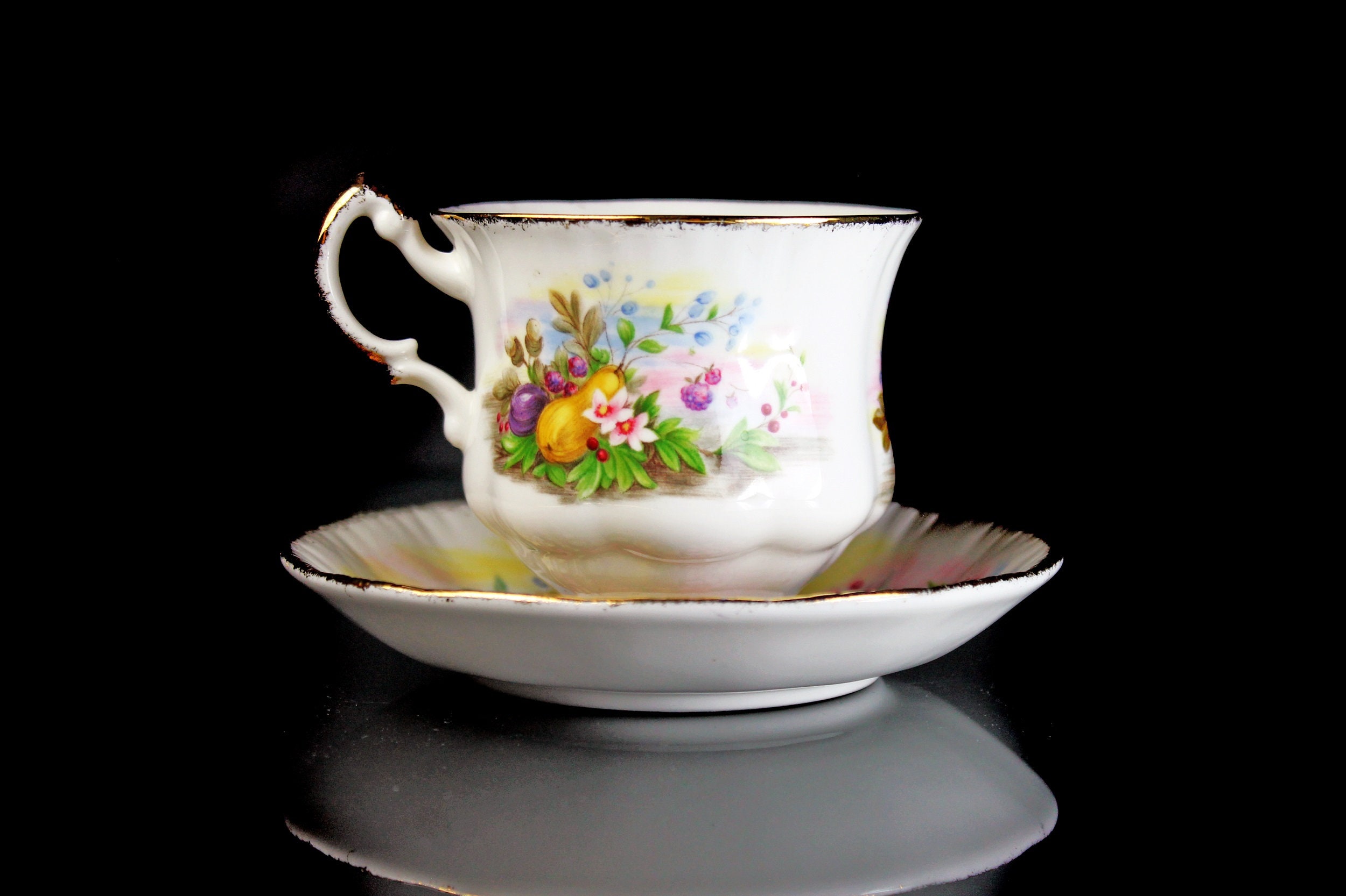 Footed Teacup and Saucer, Paragon China, Marlborough Series, Fruit ...