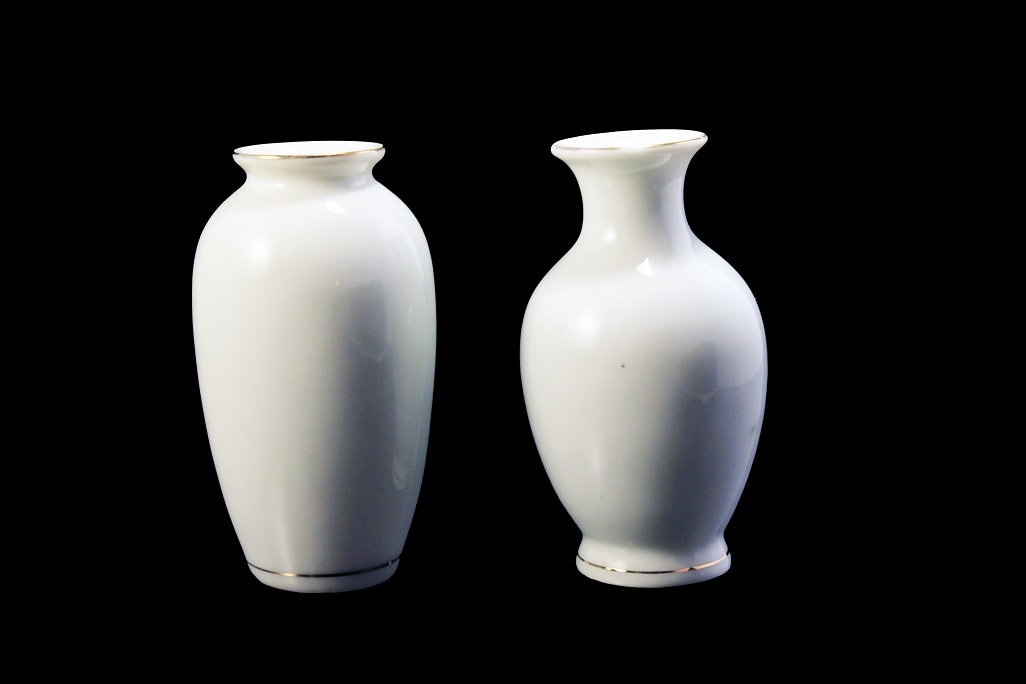 Miniature Vases, Small Vase, Porcelain, Floral Design, Set of 2, Gold ...