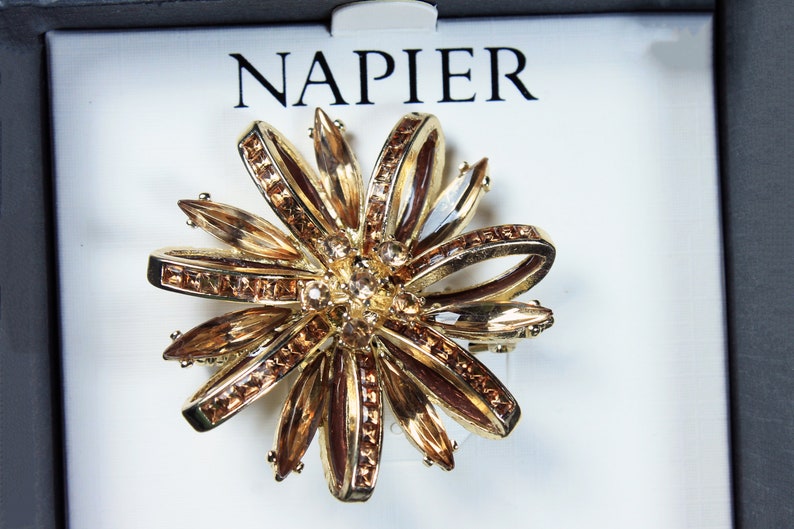 Napier Brooch Brown Rhinestone Gold Tone Fashion Pin | Etsy