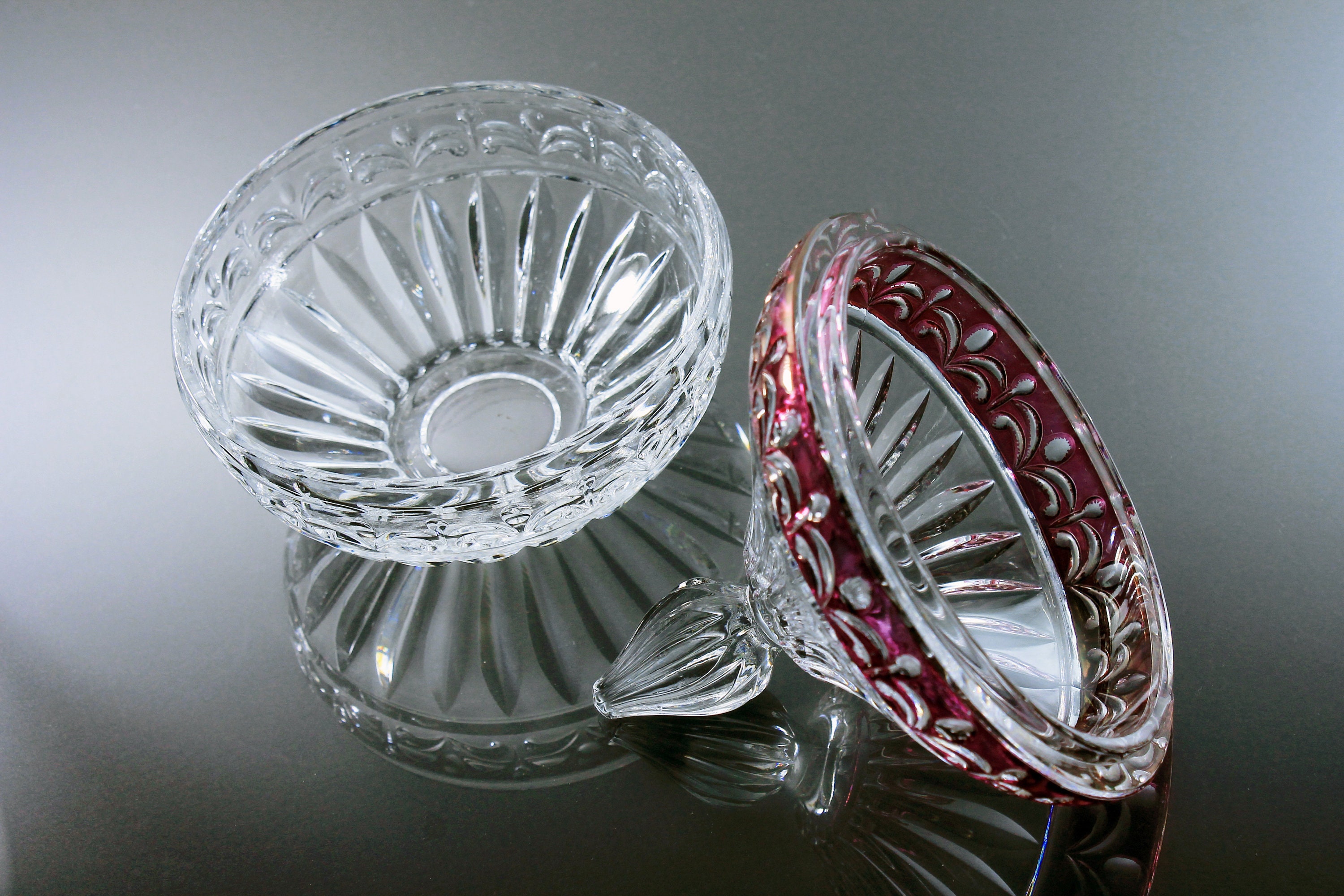 Crystal d'Adriana Candy Dish, Ruby Flash, 24K Leaded Crystal, Swag ...