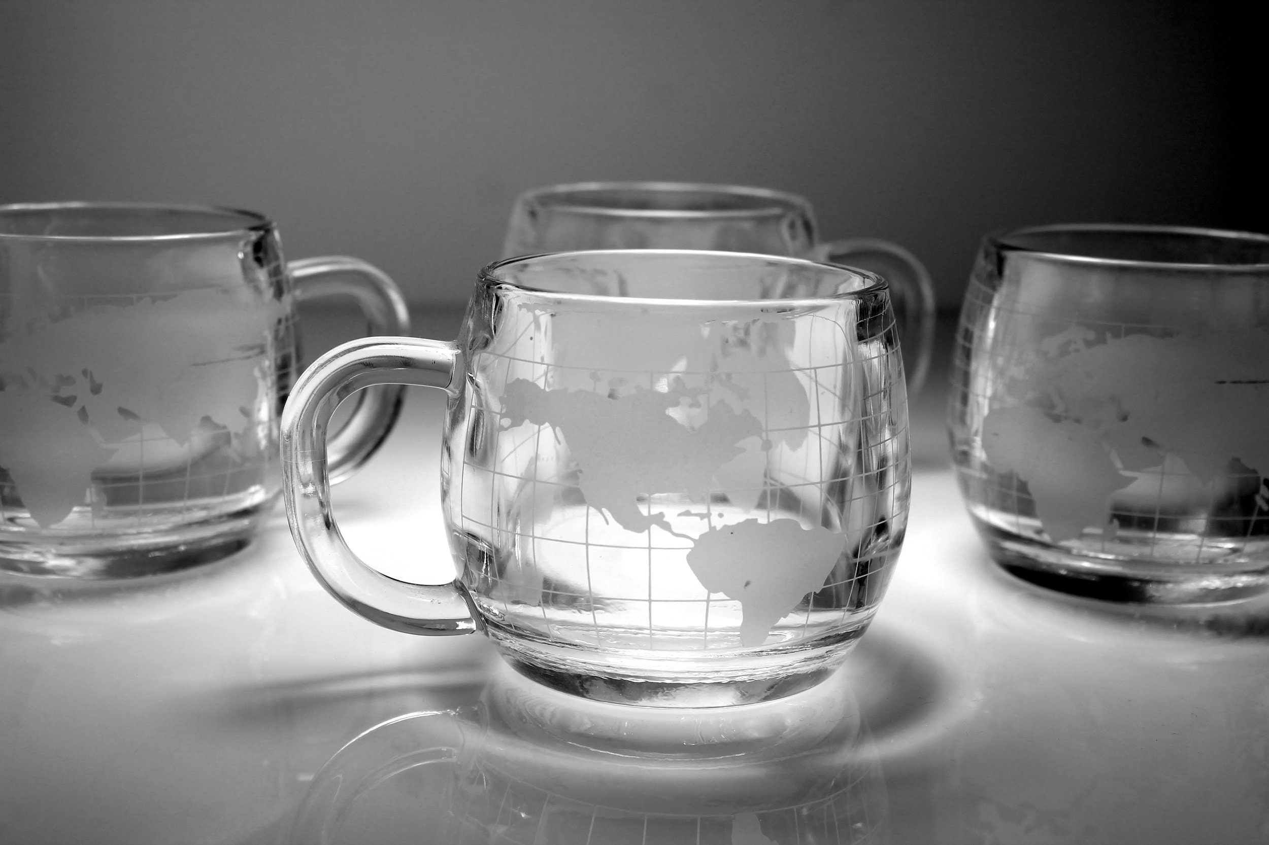 Nestles Nescafe Coffee Cups, World Globe, Set of 4, Clear Glass ...