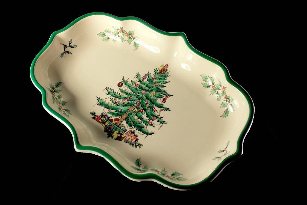 Christmas Ogee Candy Dish, Spode, Christmas Tree Pattern, Serving Dish ...
