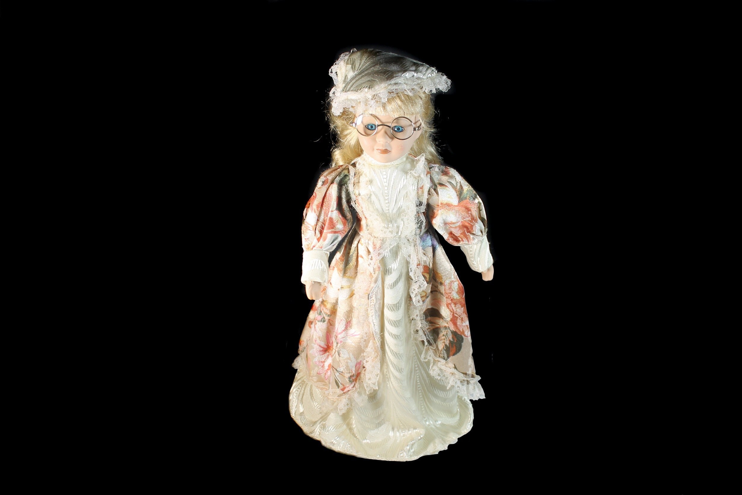 Porcelain Doll With Glasses, Display Doll, Victorian Dress, Collectible ...