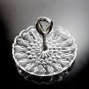 Silver Handled Tidbit Tray, Sectioned Glass, Pressed Glass, Center ...