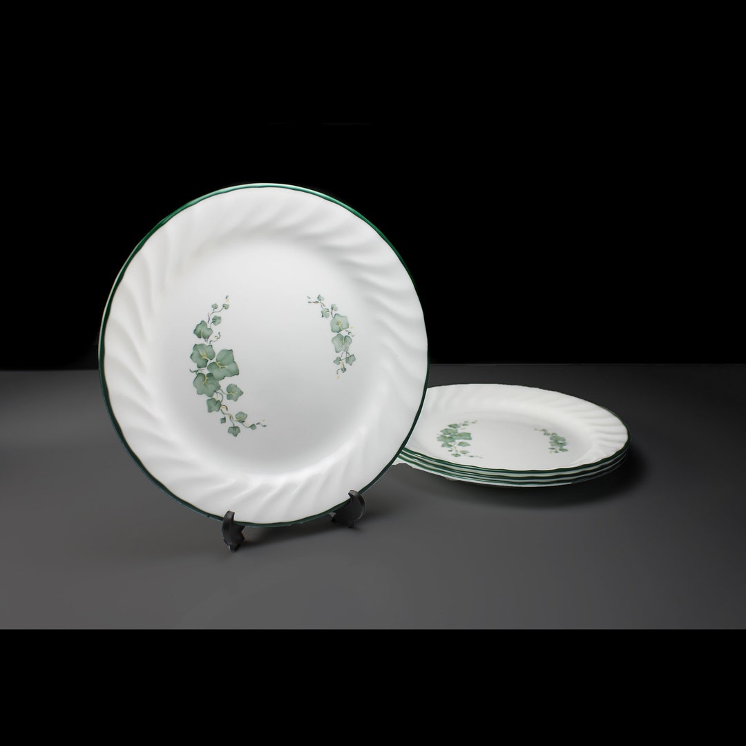 Salad Plates, Corning Corelle, Callaway, Ivy Pattern, Green Trim, Set ...