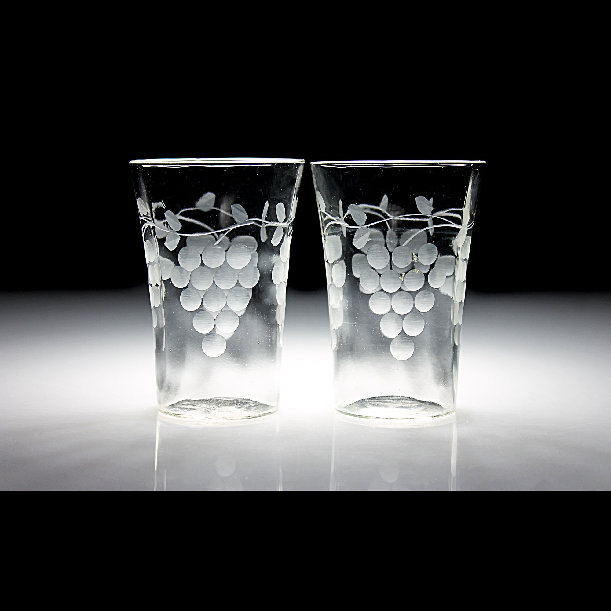 Antique Shot Glasses, Standard Glass, Grape Clear, Barware, Set of 2