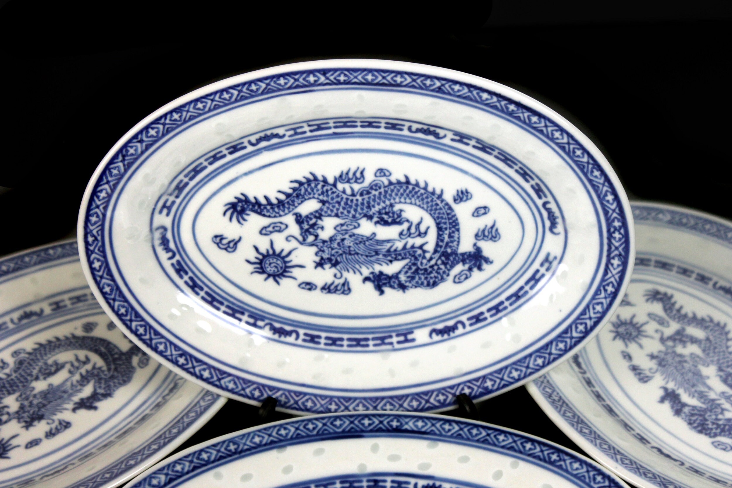 Eight Inch Oval Plates, Dragon Pattern, Zhongguo Jingdezhen, Porcelain ...