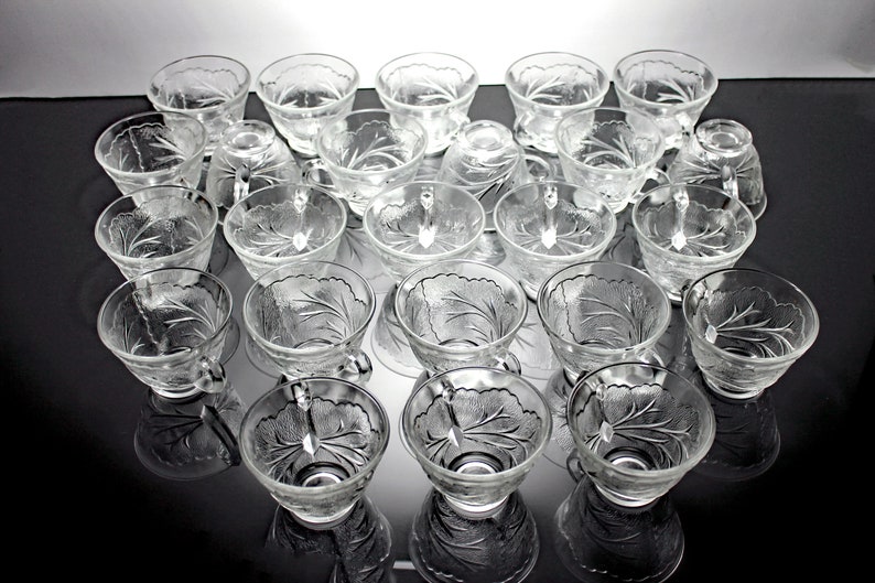Punch Bowl With 24 Cups, Indiana Glass, Pebble Leaf Clear, 6 Quart ...