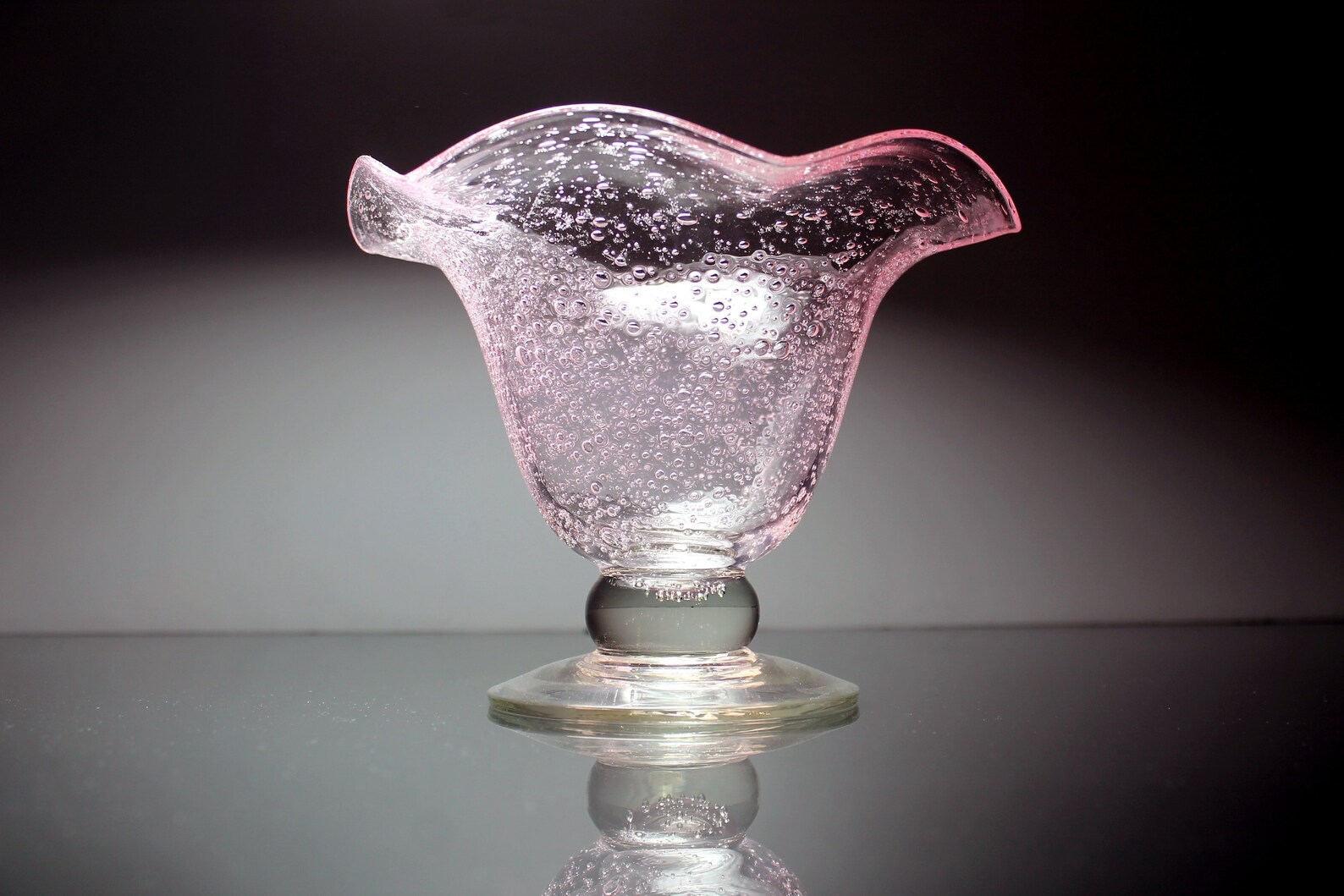 FTD Vase Pink Bubble Glass Pedestal Vase Ruffled Edge - Etsy