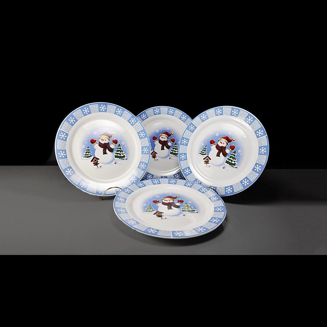 Dinner Plates, Merry Brite, Set of 4, Snowman, Winter and Holiday Decor ...