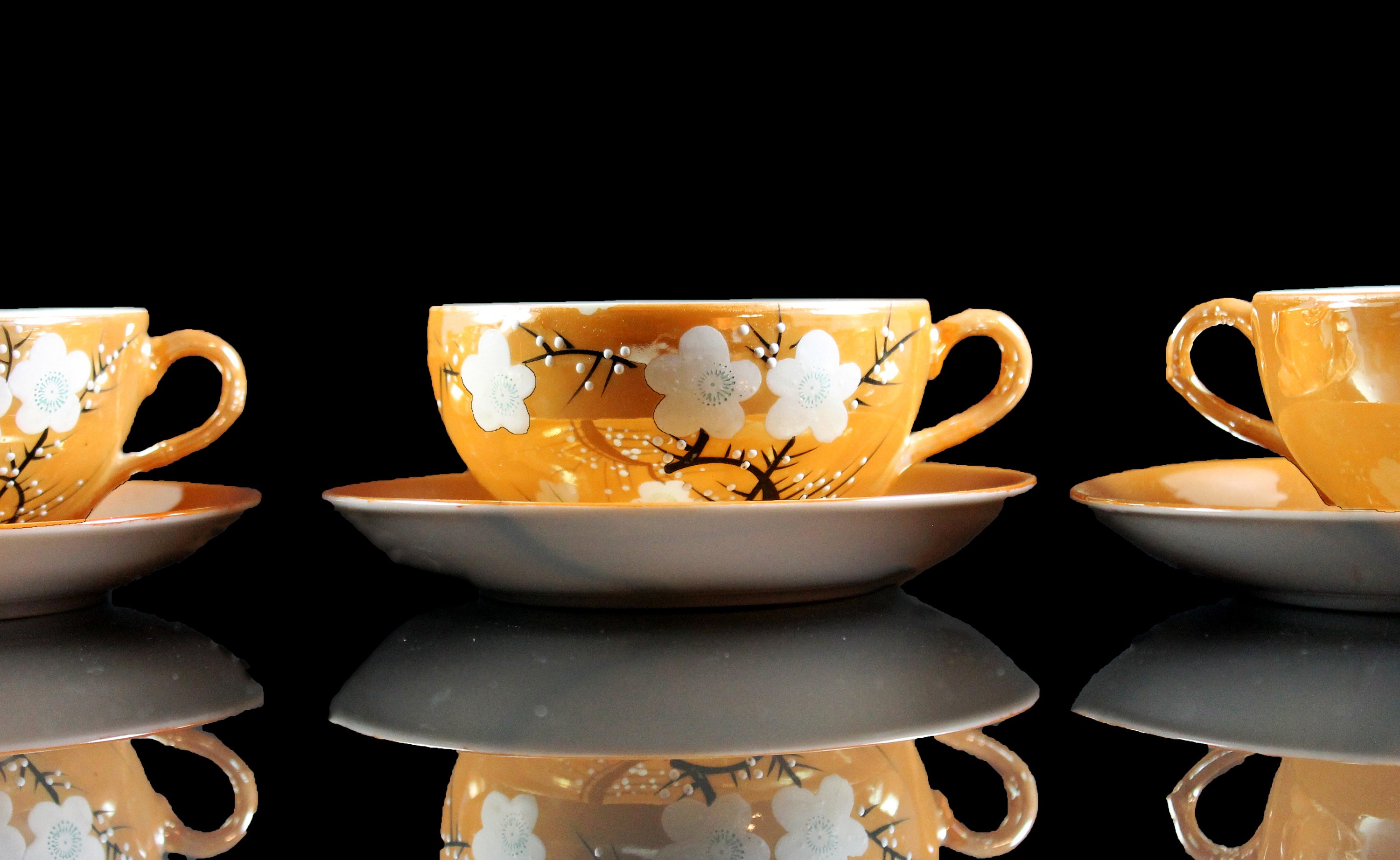Teacups And Saucers Ta Made In Japan Lusterware Iridescent Eggshell