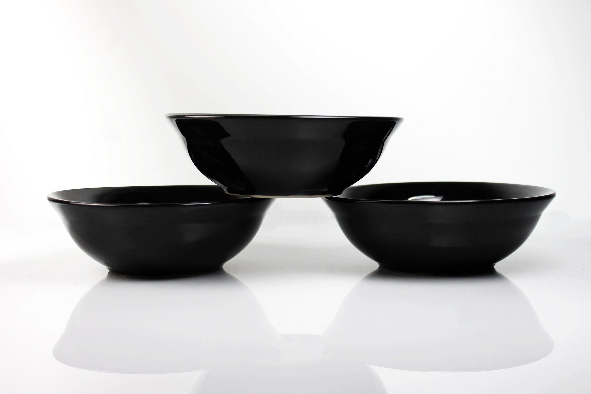 Black Cereal Bowls, Set of 3, Soup Bowls