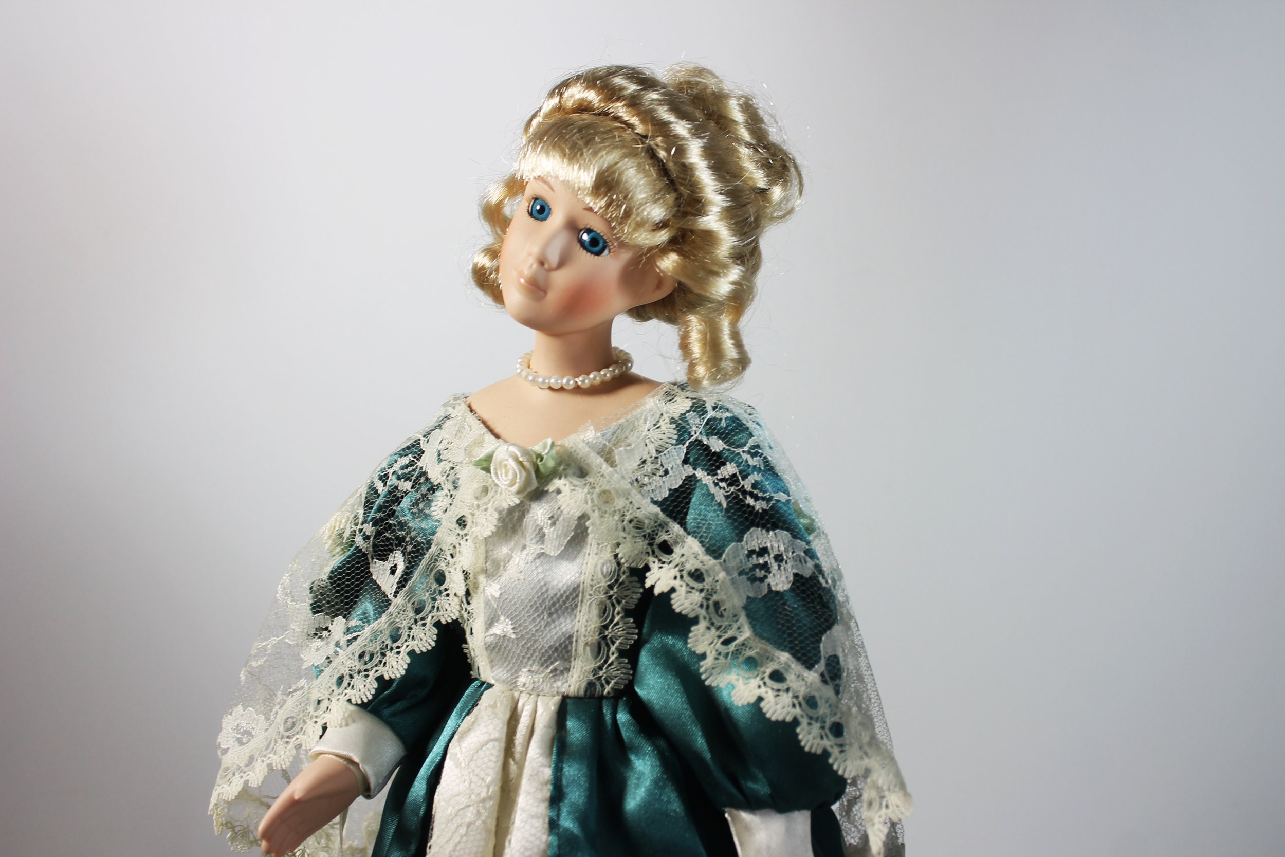 Collectible Porcelain Display Doll, Victorian, Art Doll, 16 Inch, Stand ...