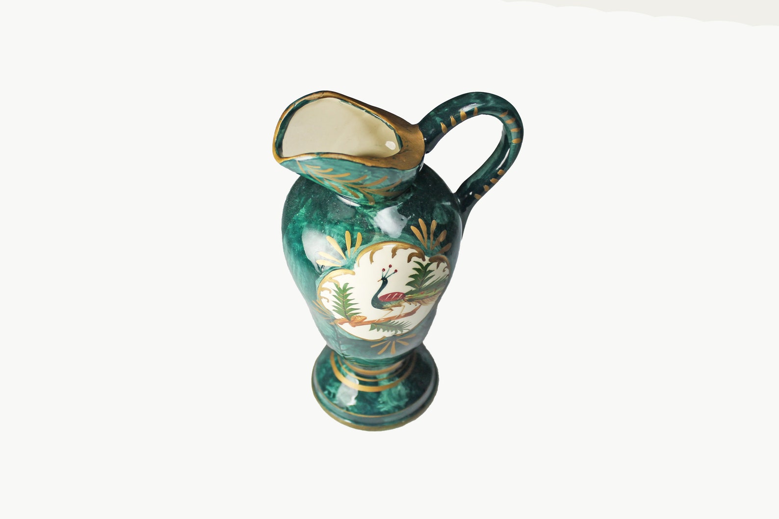 Decorative Pitcher, Peacock Portrait, Gold Trim, Collectible, Hand ...