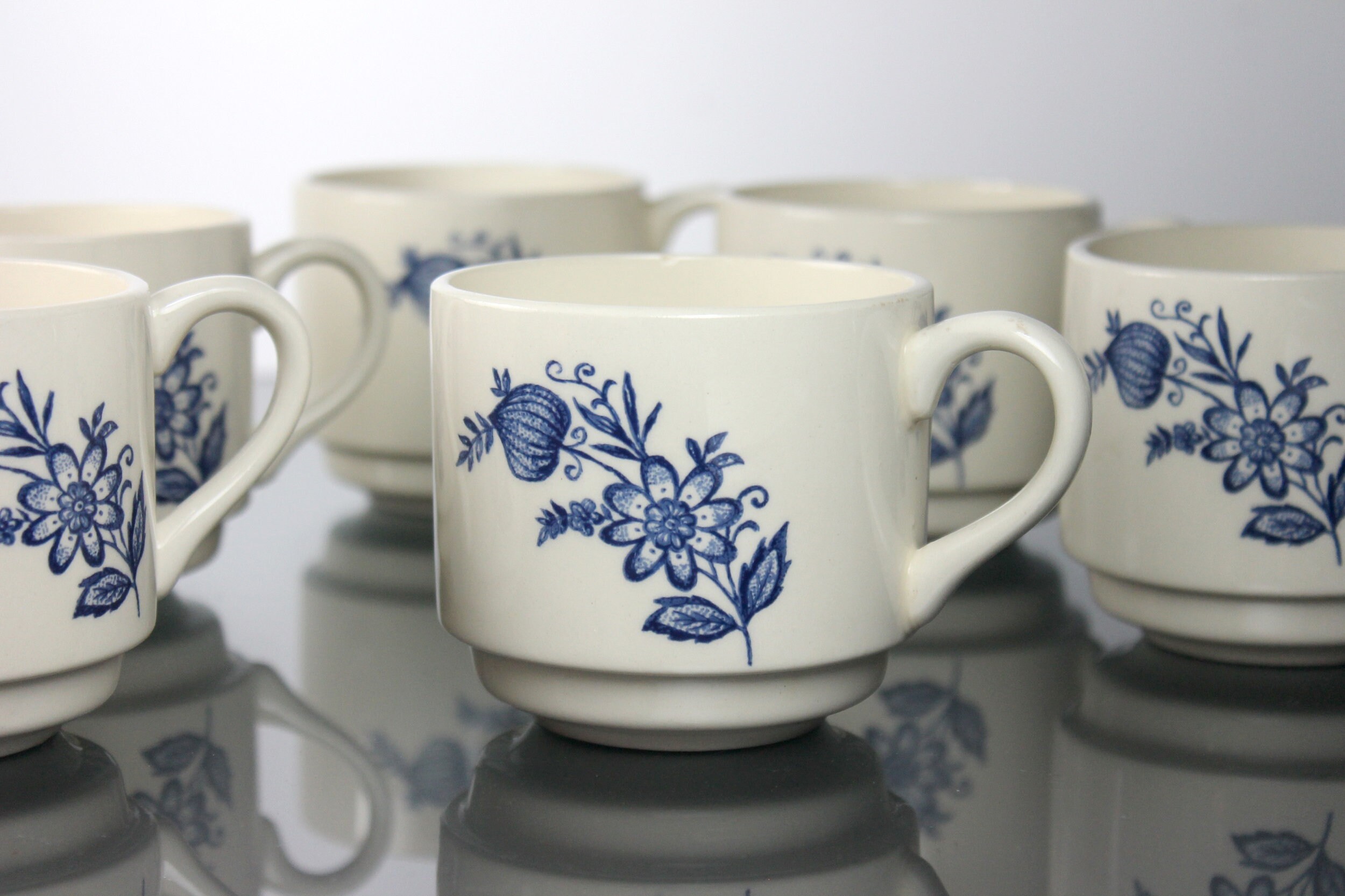 Coffee Cups Scio Pottery, Blue Onion, Mugs, Set of 6, Blue and White ...
