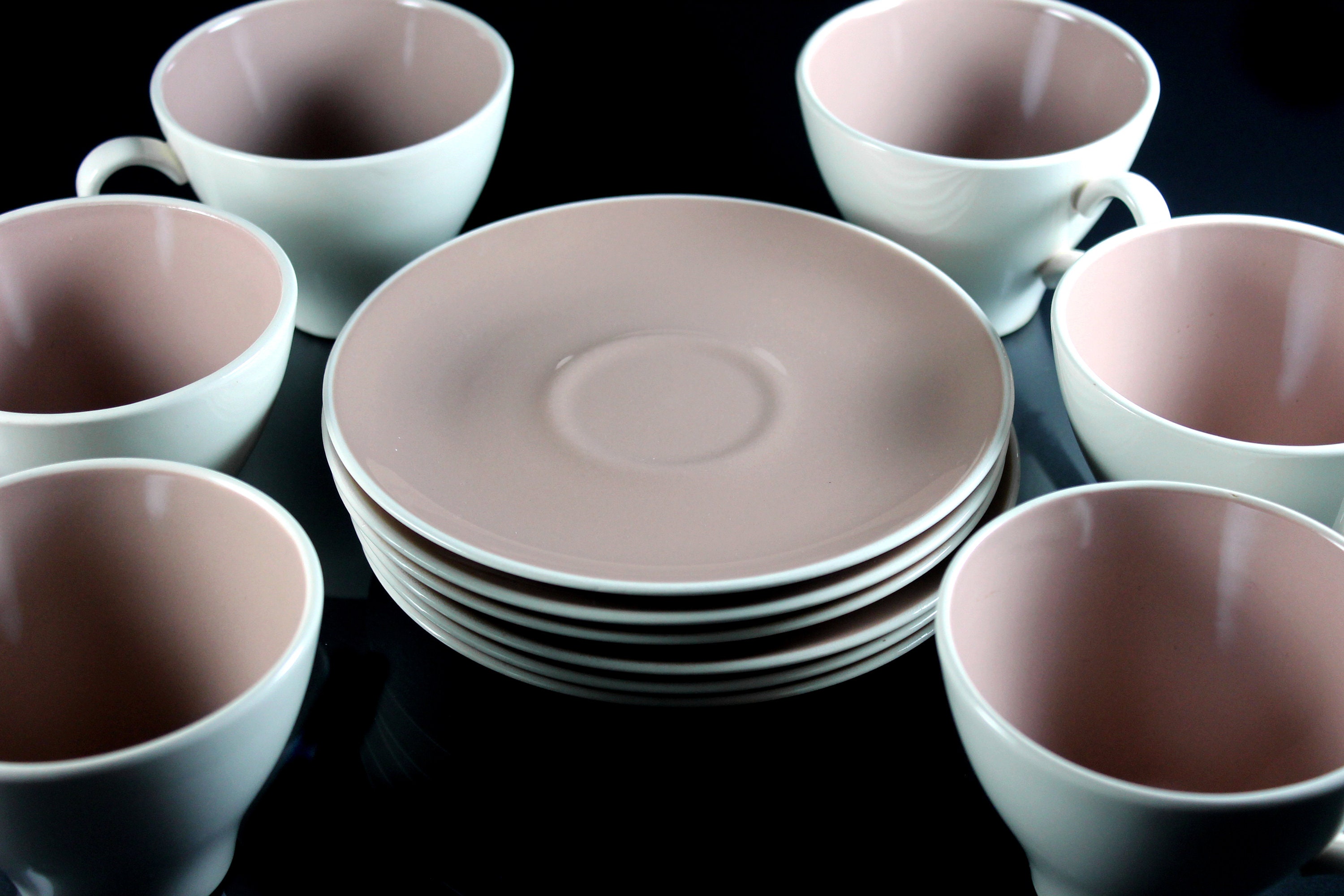Cups and Saucers, Harkerware, Dogwood Tan, Dinnerware, Set of 6, Serving