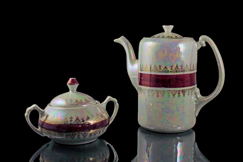 Lusterware Teapot and Sugar Bowl Made in Germany Iridescent - Etsy