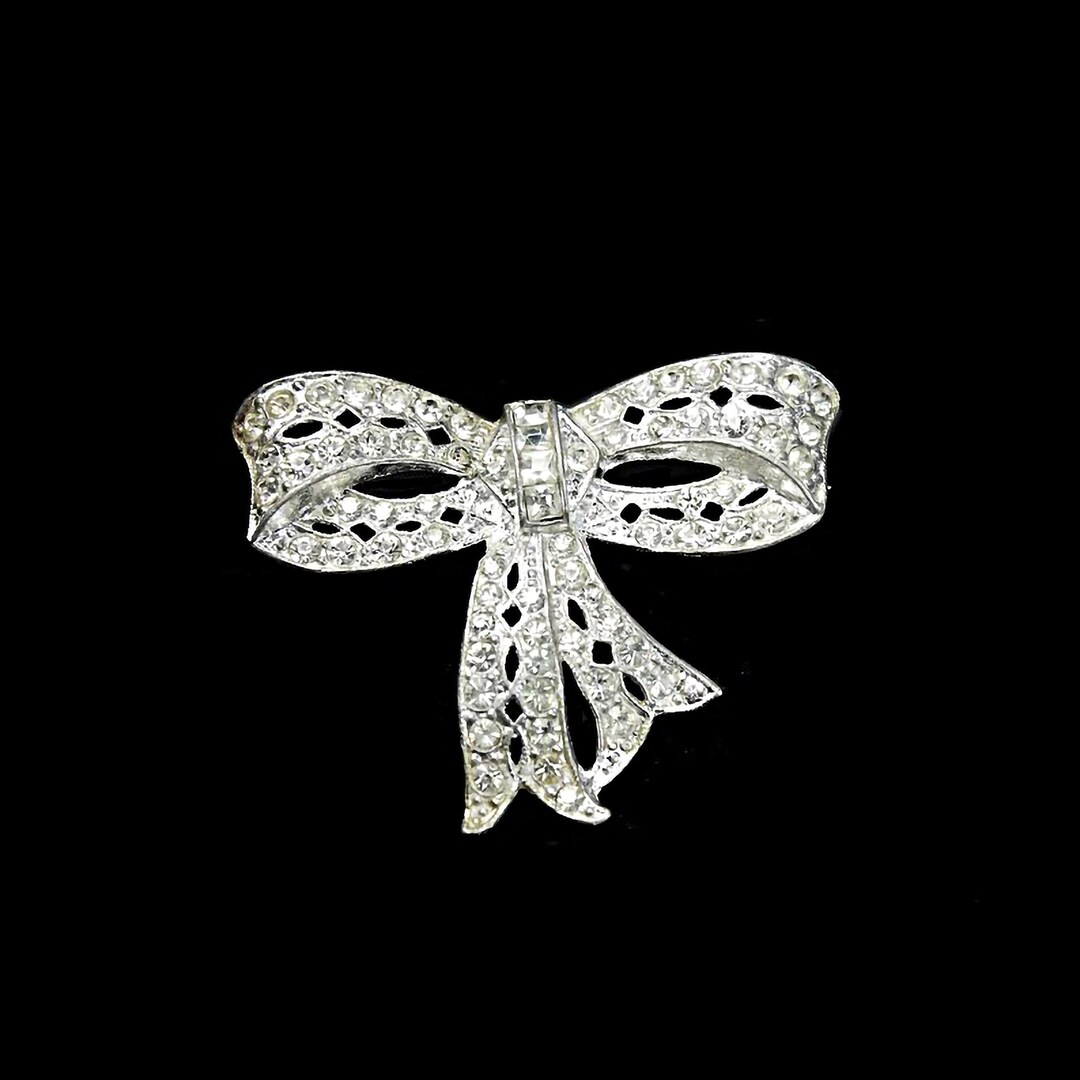 Antique Bow Brooch, Clear Rhinestones, Silver Tone, Fashion Pin ...
