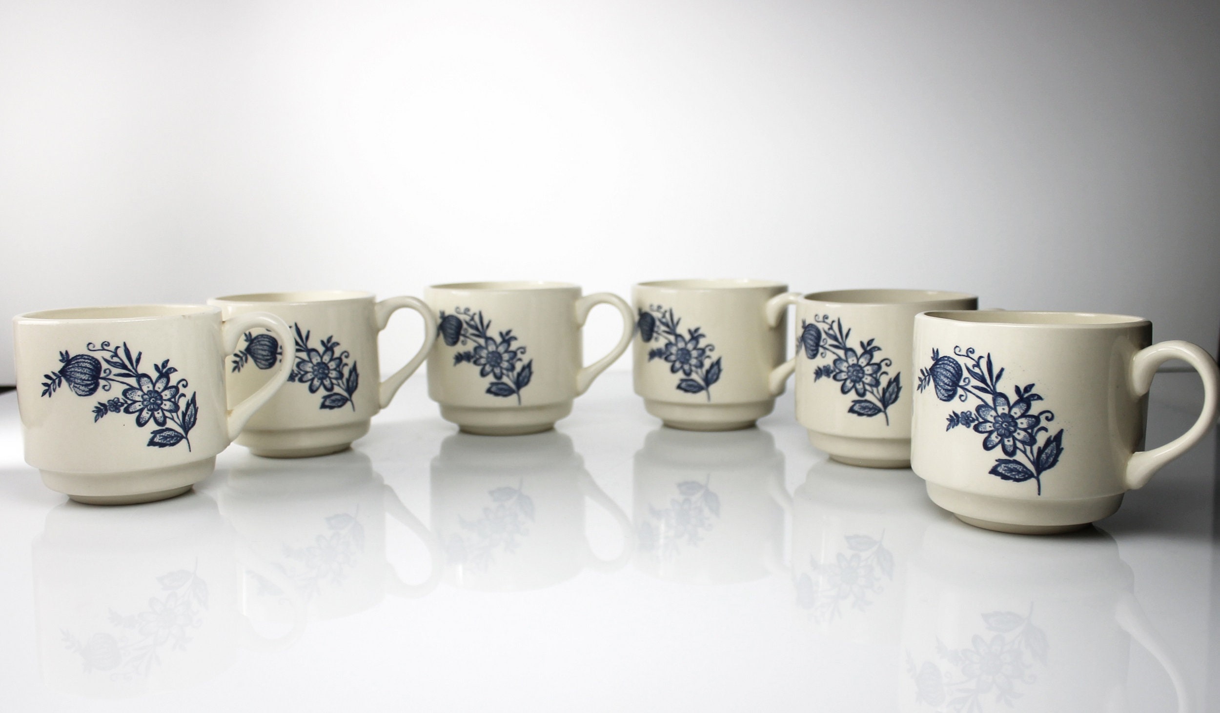Coffee Cups Scio Pottery, Blue Onion, Mugs, Set of 6, Blue and White ...