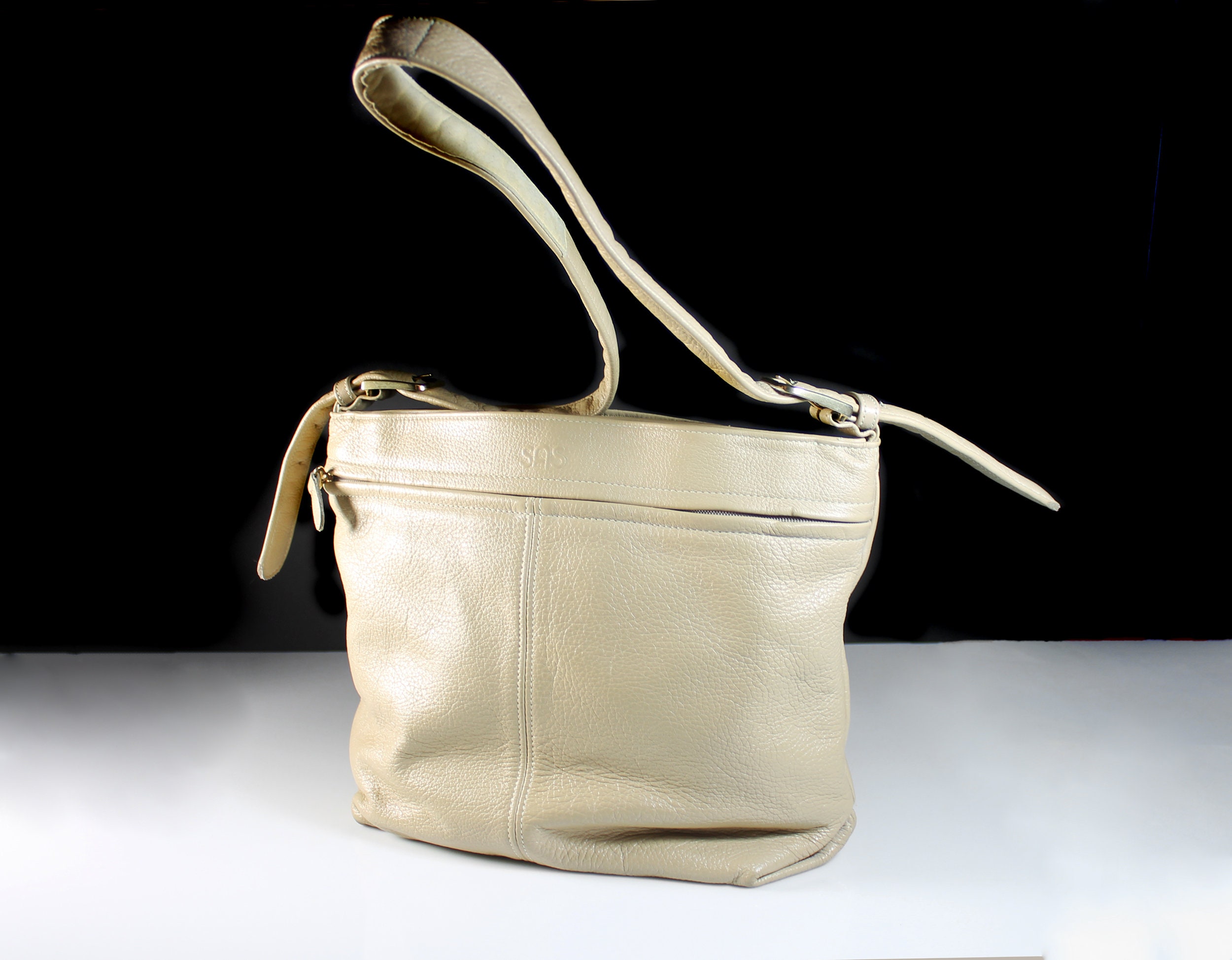 SAS Leather Shoulder Bag, Crossbody Bag, Winter White, Adjustable Strap ...