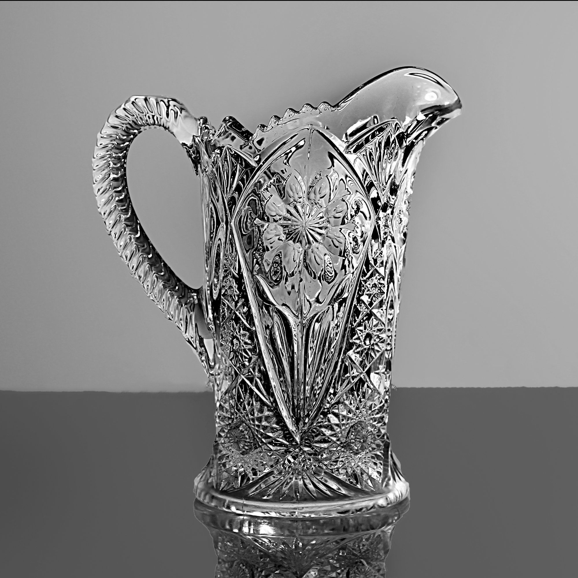 Antique Eapg Pitcher Imperial Glass Co La Rochelle Flower And Hobstar 16 Ounce