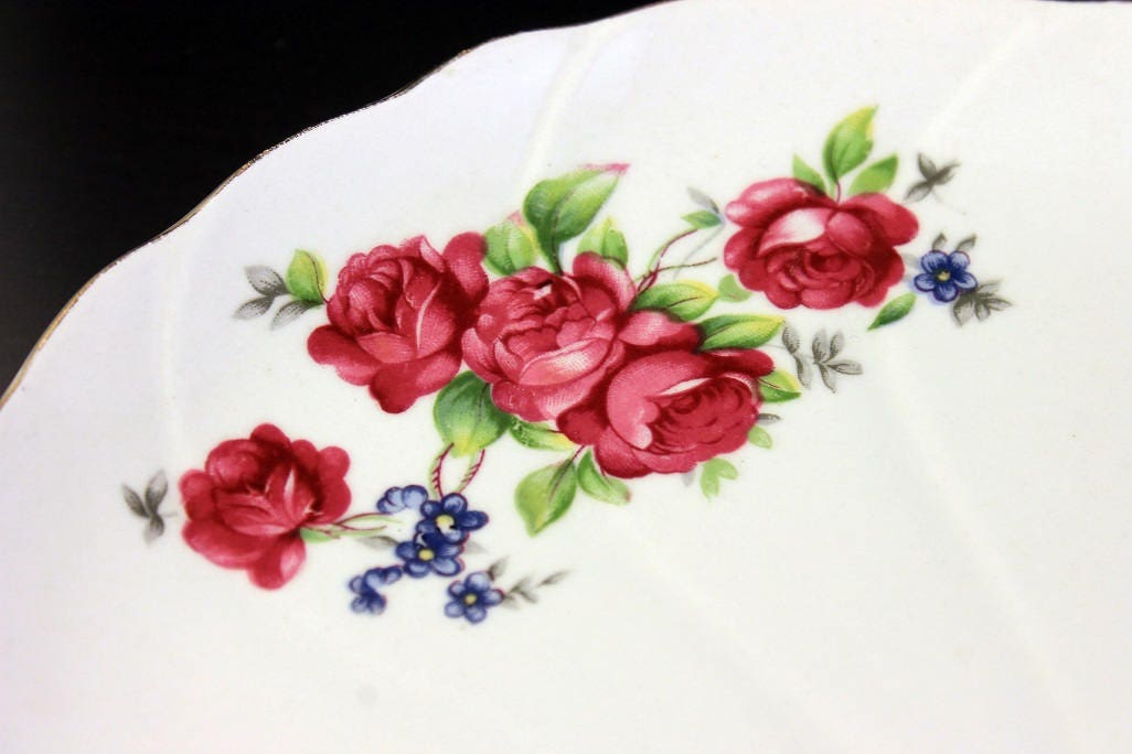 Snack Set, Snack Plate and Teacup, Rose Pattern, Bone China, Shell ...