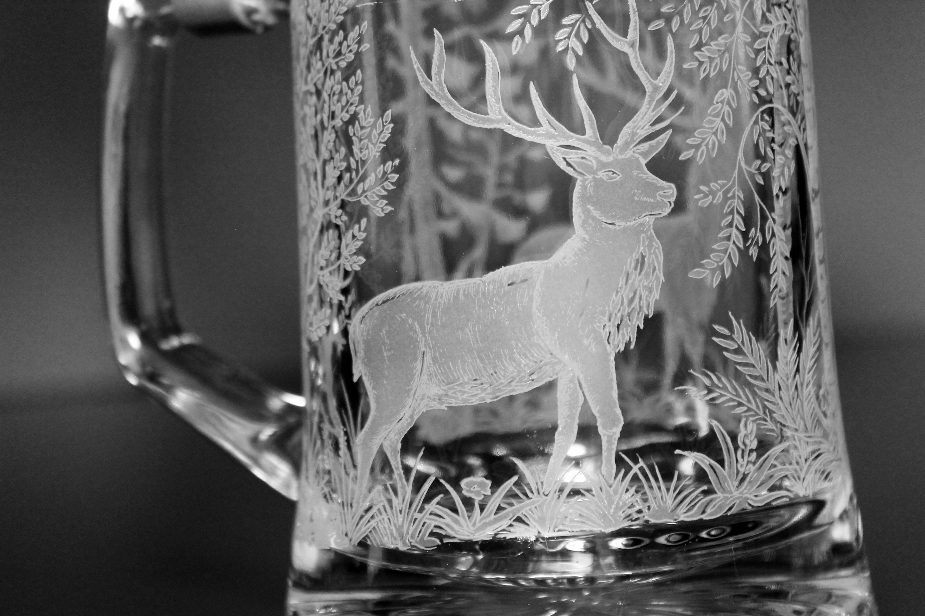 Lidded Etched Beer Stein, ALWE West Germany, Deer in Forest, Clear ... Lidded Etched Beer Stein, ALWE West Germany, Deer in Forest, Clear ...