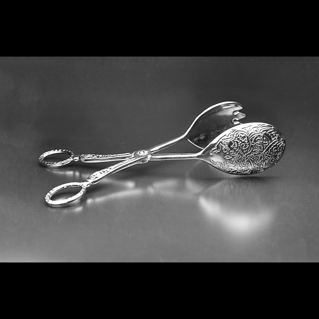 Silver Plate Salad Tongs – Ornate EPZINC Alloy Scissor Tongs – Baroque ...