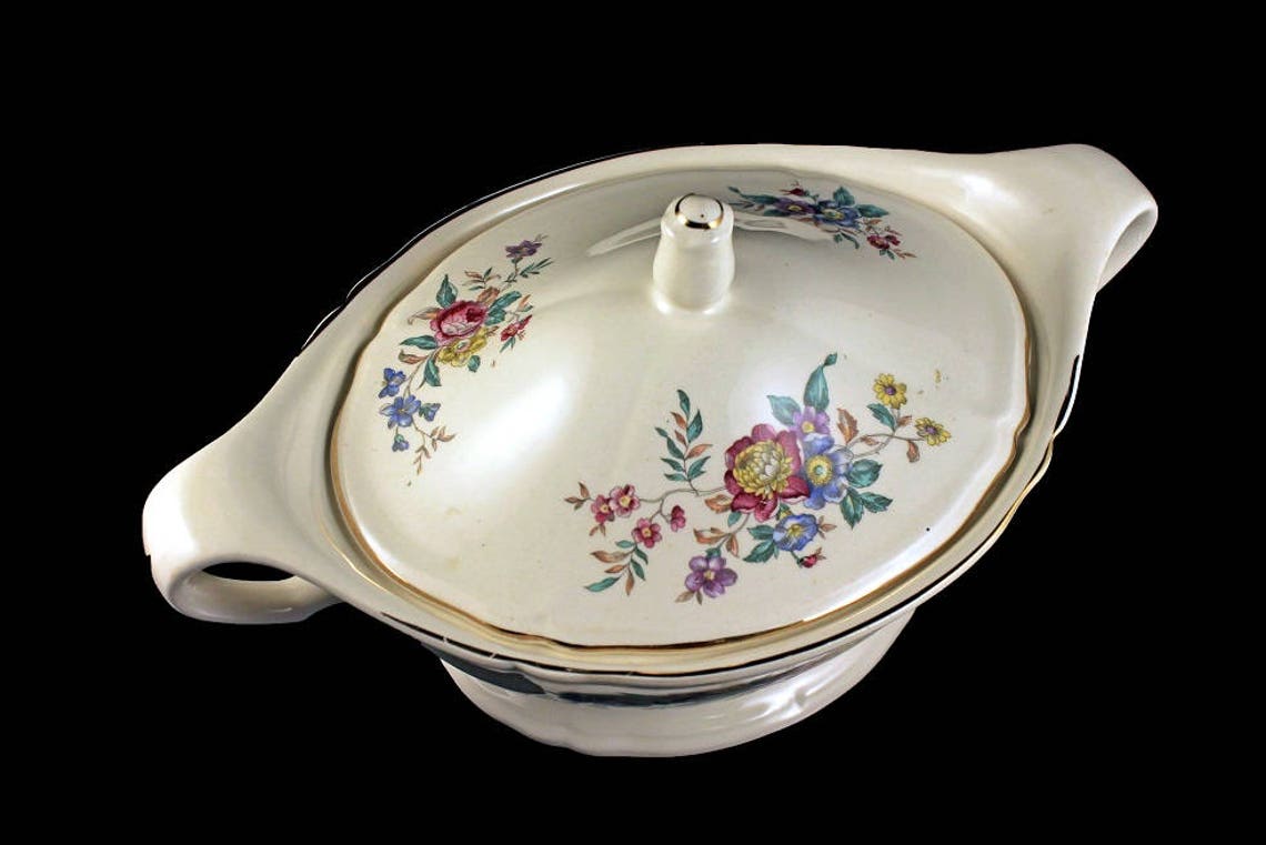 Covered Vegetable Bowl, Edwin Knowles, Winslow Pattern, Semi-vitreous ...