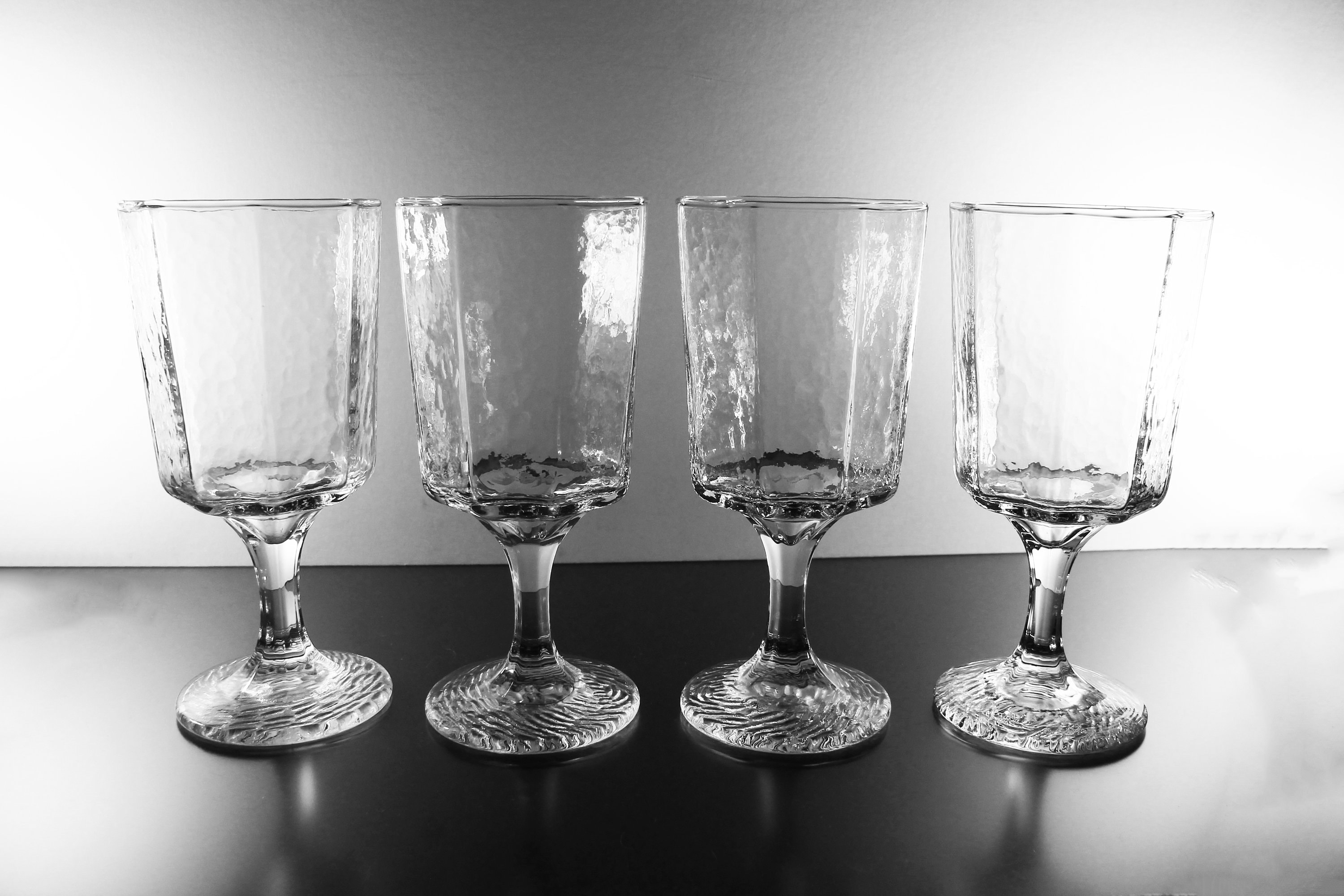 Water Goblets, Libbey Glass Co., Facets Clear, Set of 4, Textured ...
