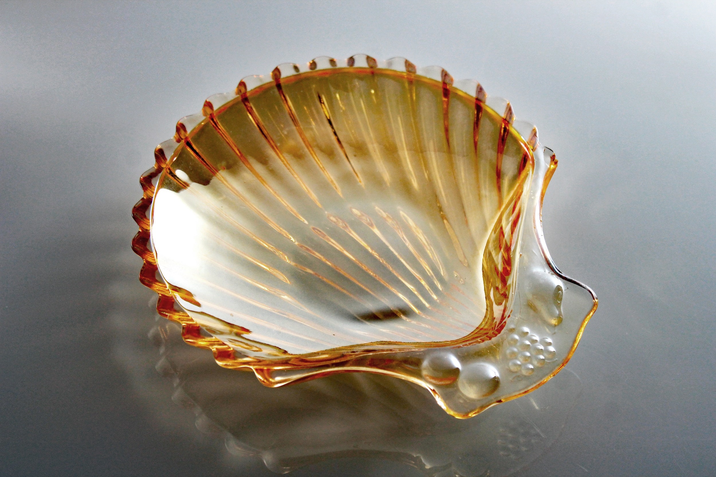 Shell Dish Iridescent Marigold, Carnival Glass, Trinket Bowl, Amber ...
