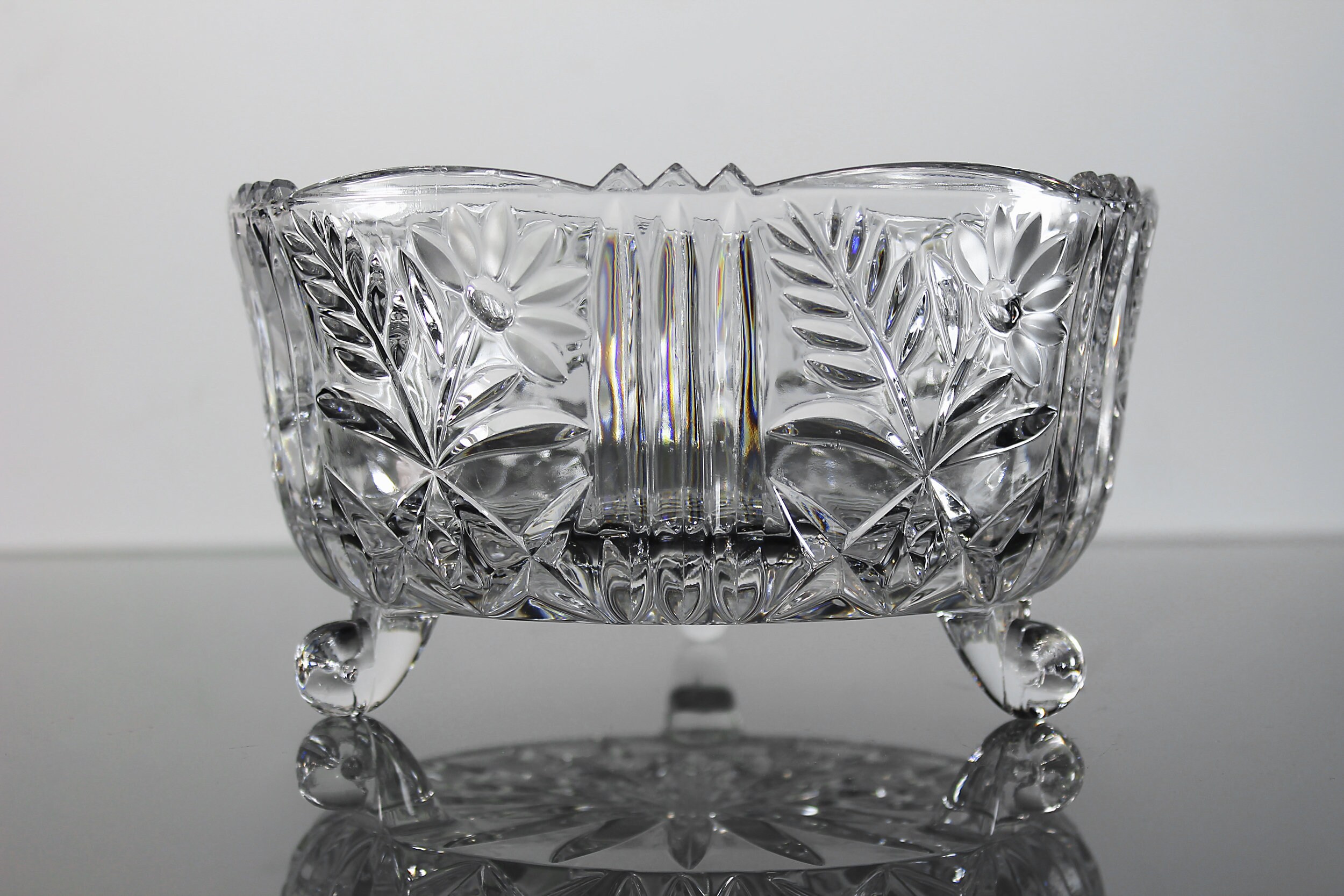 Crystal Etched Footed Bowl, Crystal Clear Industries, Margaret, Floral ...