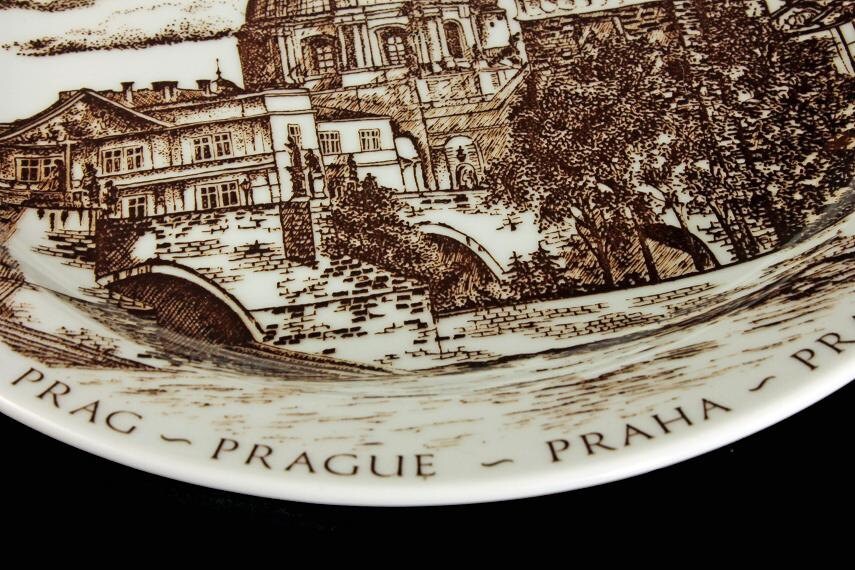 Prague Souvenir Plate, Made in Czechoslovakia, Brown and White ...