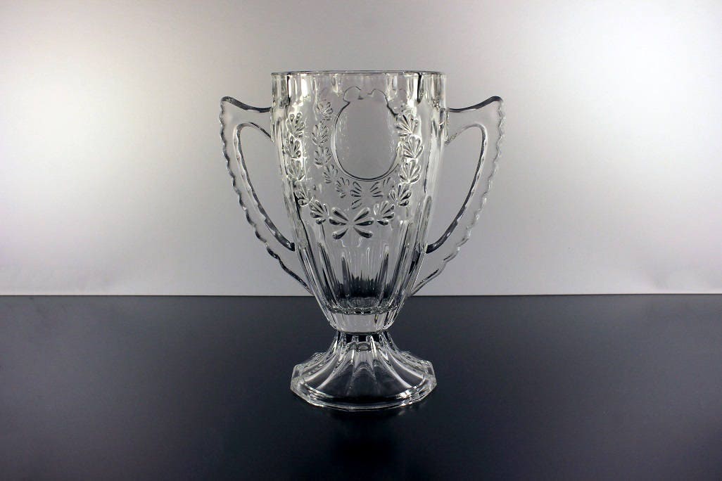 Crystal Trophy, Vase, Floral Design, Etchable, 2 Handles, Heavy Glass ...