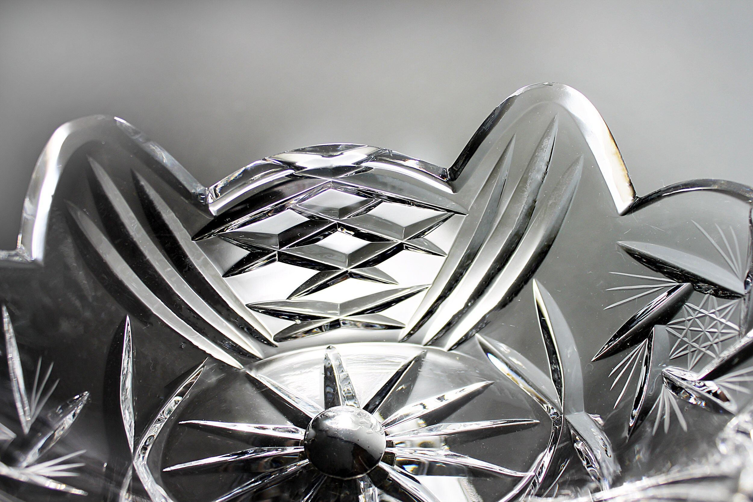 Crystal Compote with Silver Base, Pinwheel, Cut Glass, Clear Glass ...
