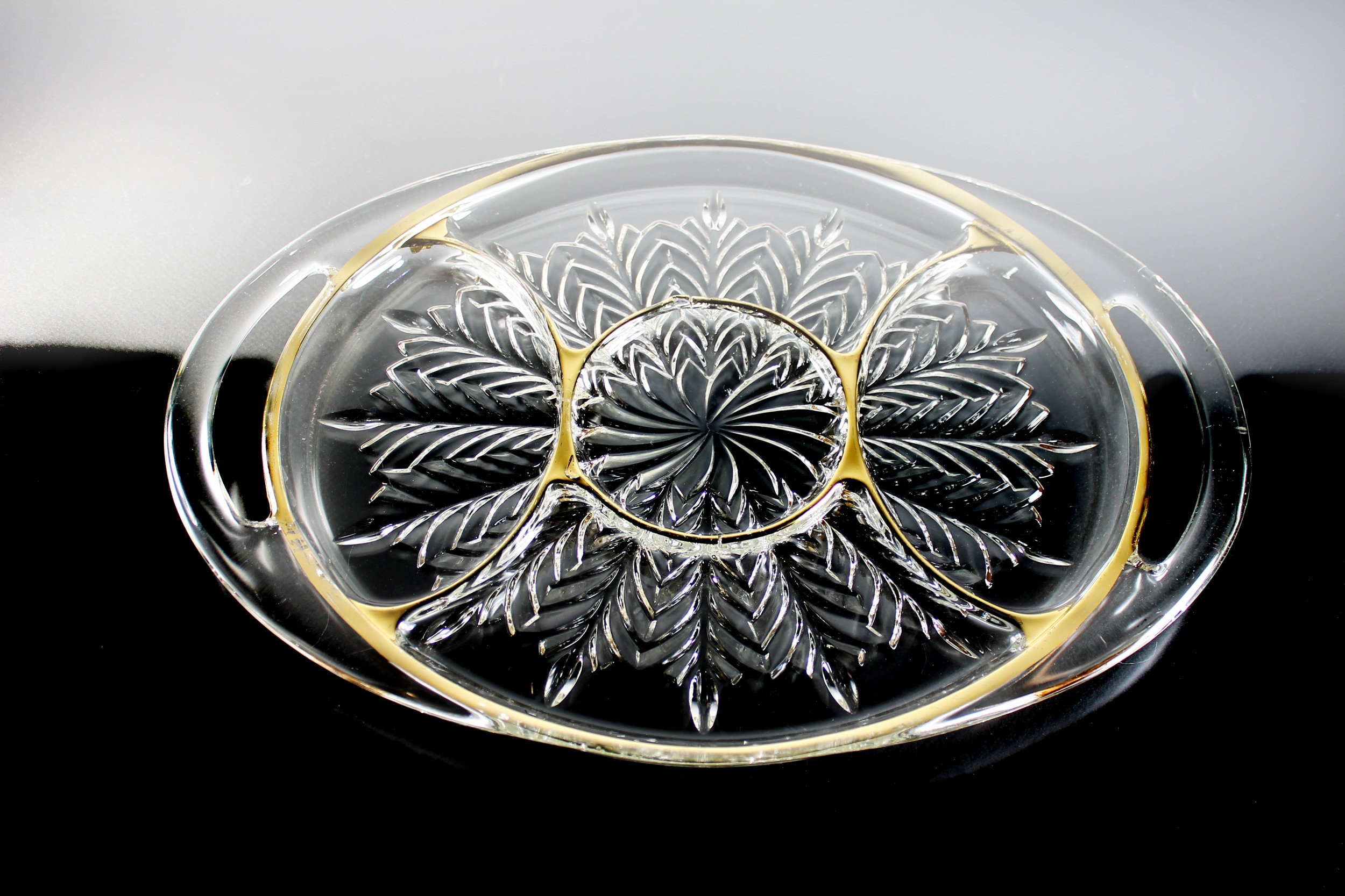 Oval Divided Relish Tray, Jeannette Glass, Feather, Clear Pressed, 16 ...