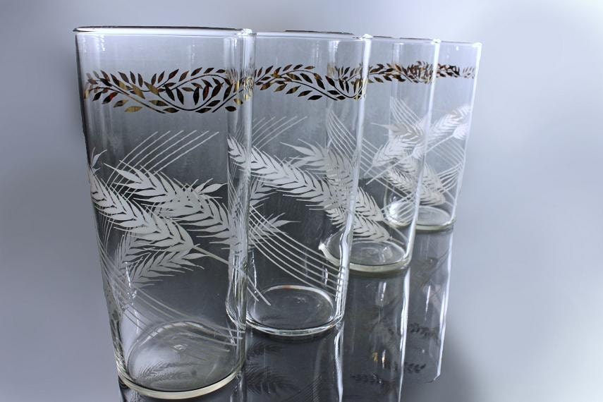 Federal Glass, Tumblers, Wheat, White and Gold, Ice Tea Glasses, Set of 4