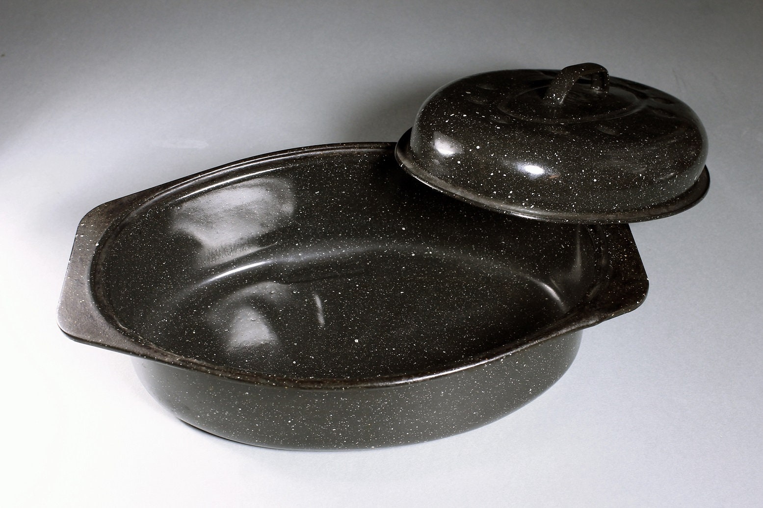 Oval Covered Roaster, Splatterware, Enamel, Graniteware, Small Roaster ...