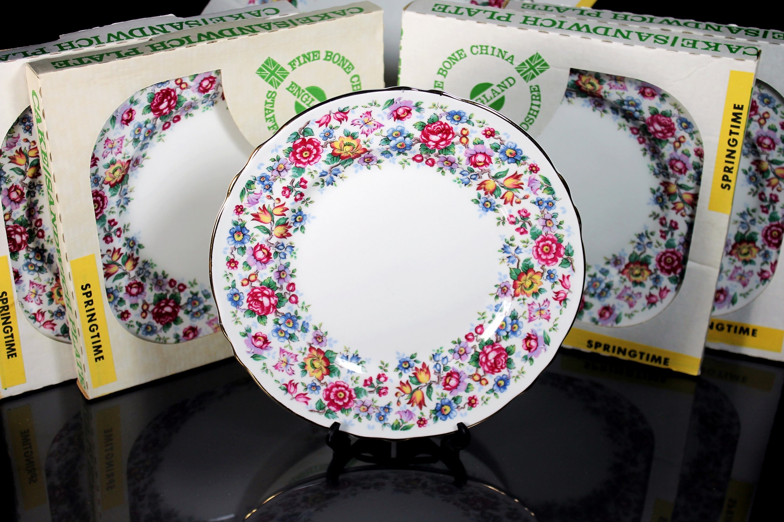 Salad Plates, Staffordshire England, Springtime, Set of 6, Cake Plates ...