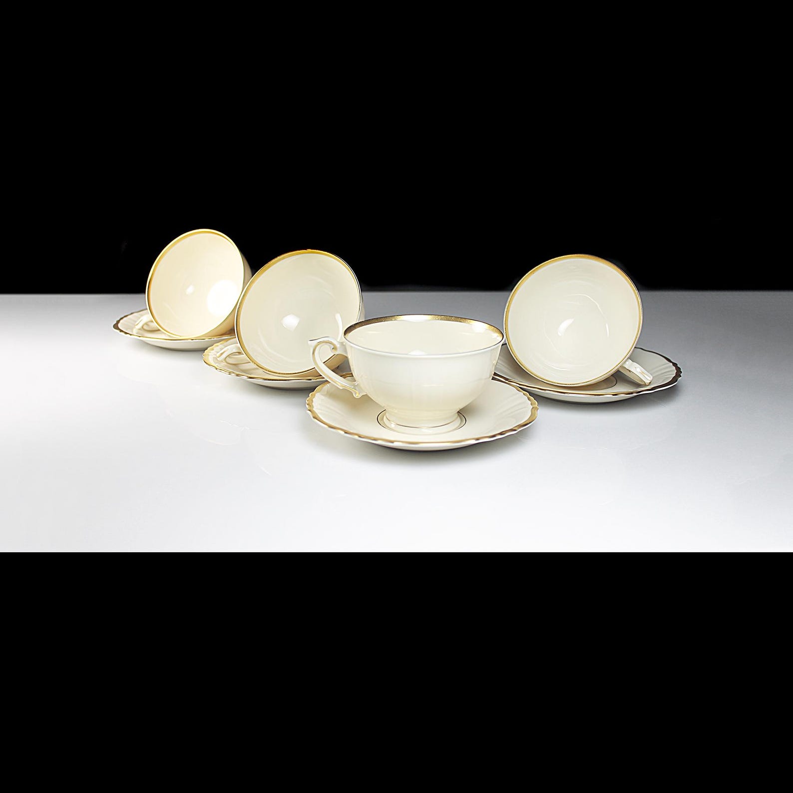 Syracuse China Old Ivory Brantley Cups and Saucers – Set of 4, Gold ...