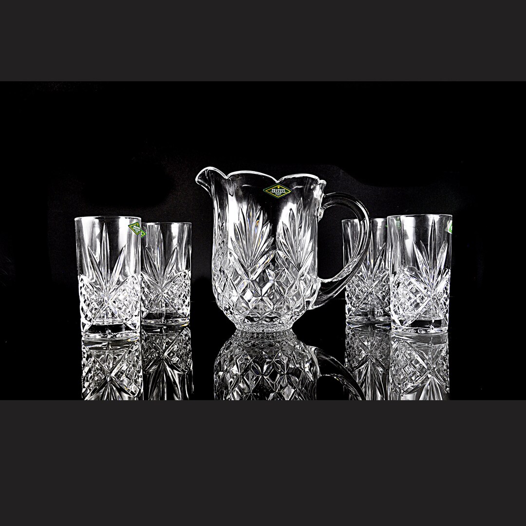 Crystal Pitcher and Four Tumblers Set - Godinger Shannon Collection ...