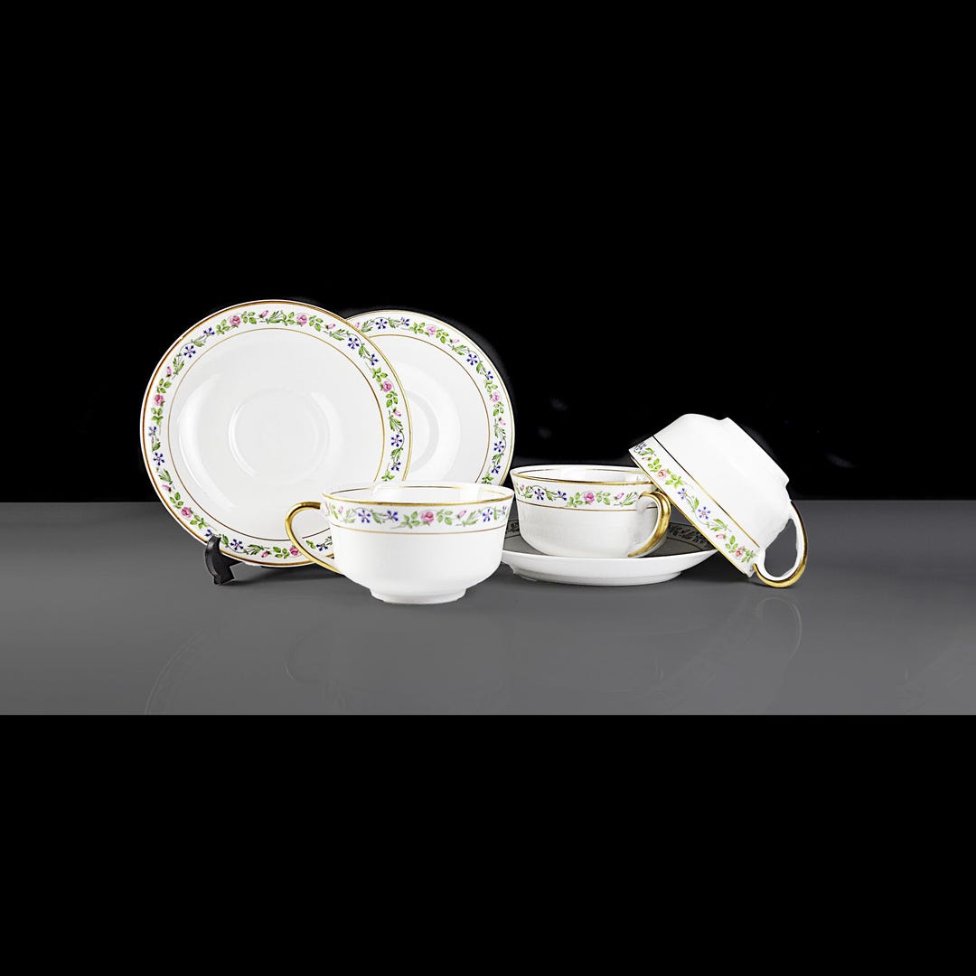 O.P. Co. Syracuse China Cups and Saucers - Melrose Pattern - Set of 3 ...